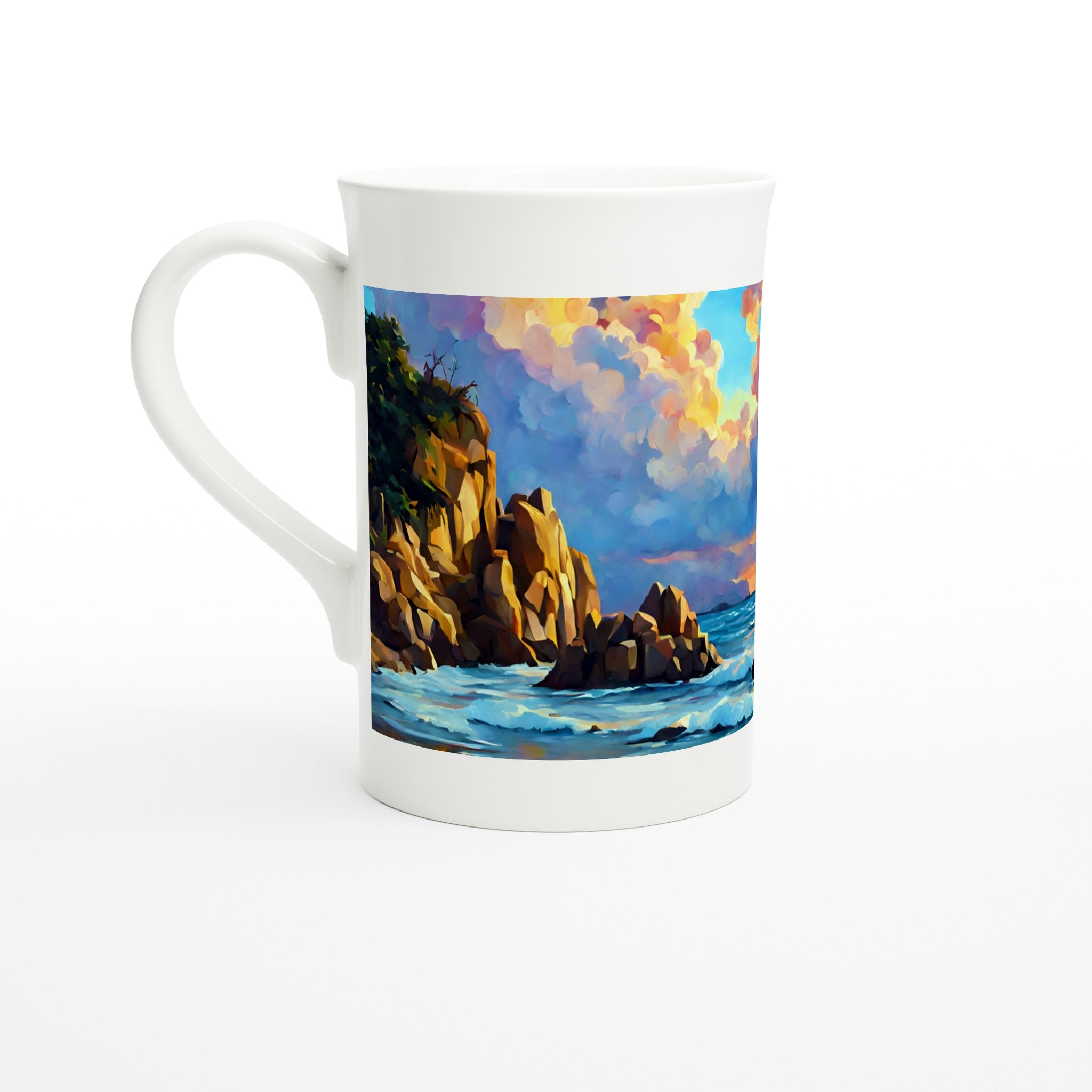 White 10oz Porcelain Slim Mug - Beach Sunset 4 – Essbia